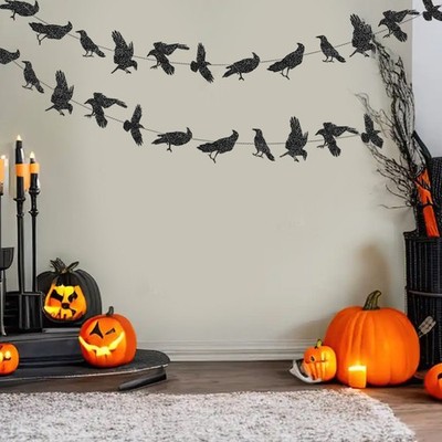 Halloween Crow Banners Haunted House Halloween Celebrations 12 Black ...