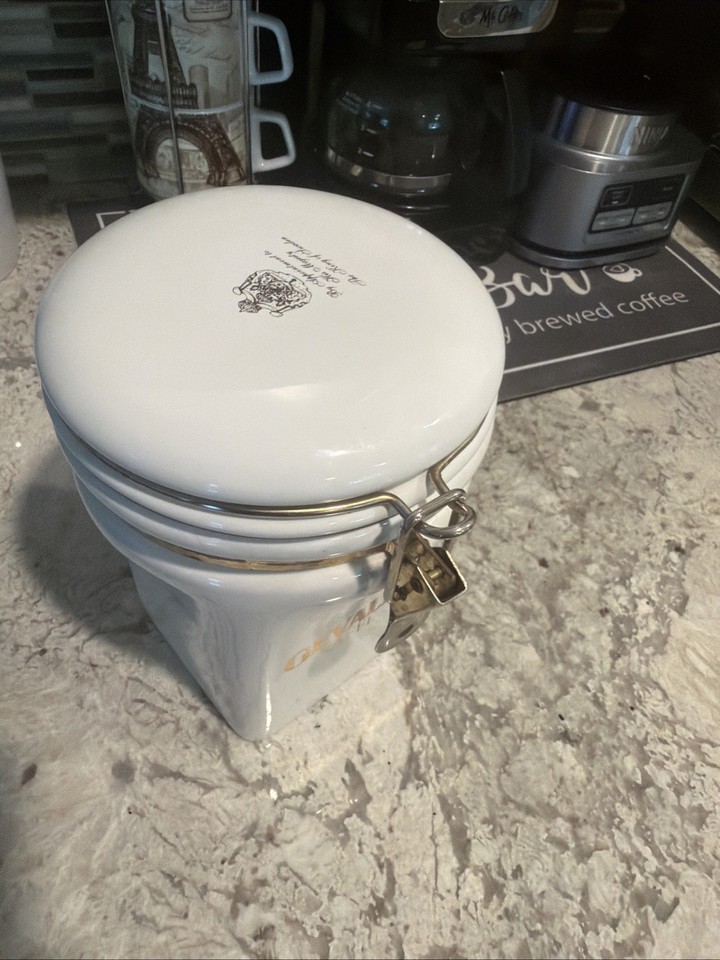 Gevalia Kaffe Royal Warrant White and Gold Ceramic 1 lb capacity Coffee ...