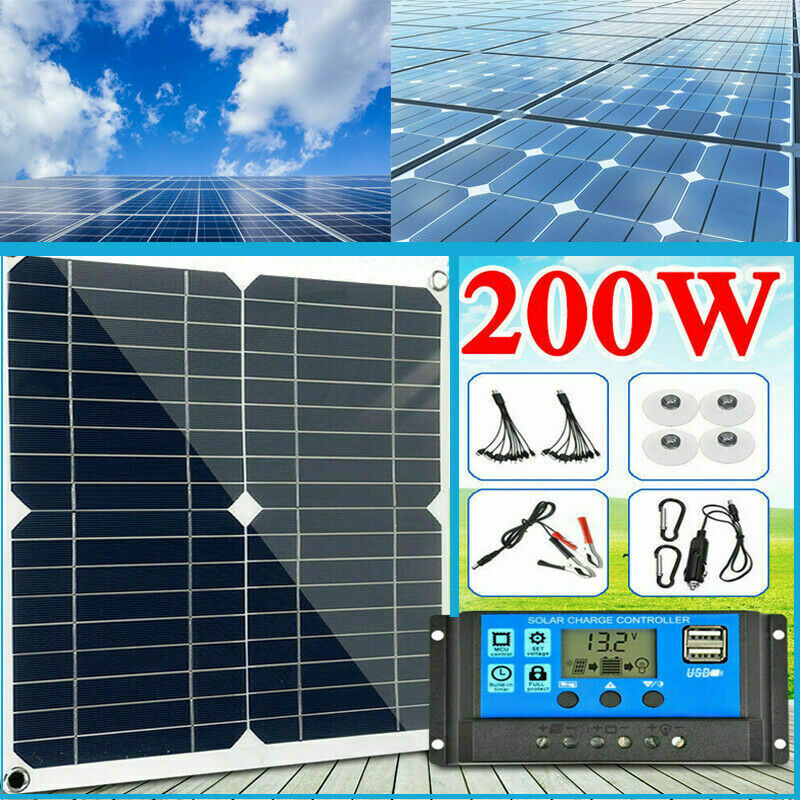 200W 12V Solar Panel Starter Kit Battery Charger Controller Caravan ...