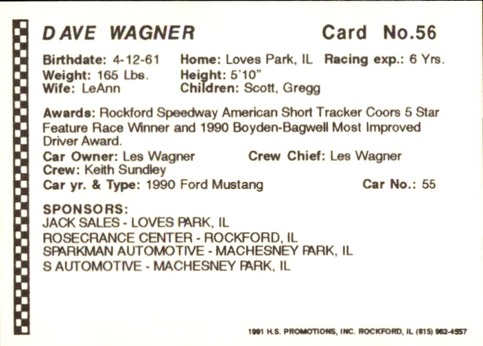 1991 Langenberg Rockford Speedway #56 Dave Wagner Loves Park Illinois ...