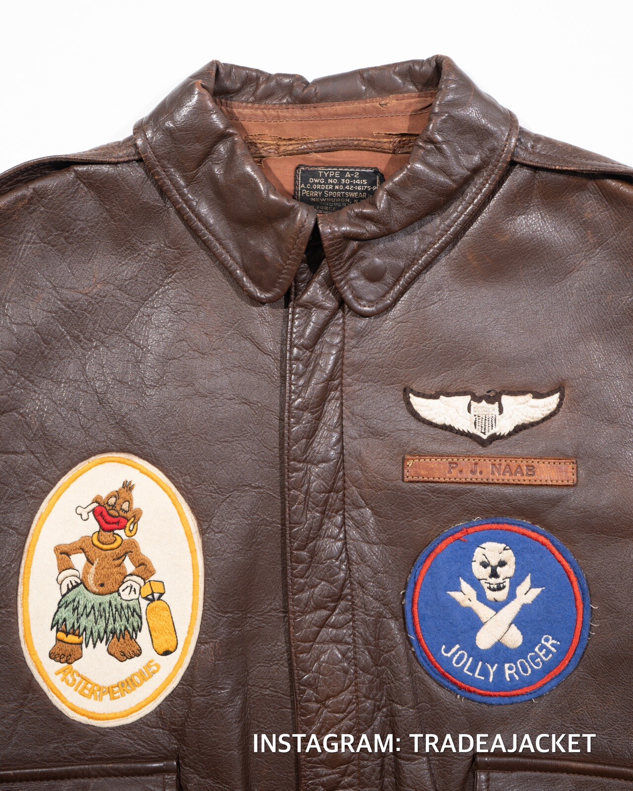 WWII USAAF A-2 JACKET 319TH BOMB SQ ASTERPERIOUS 90TH BOMB GROUP JOLLY ...