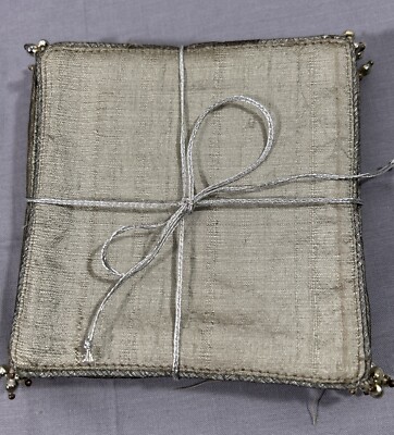 Crate & Barrel Silk Coaster Set of 8 4 1/2 " x 4 1/2" Silver 100% SIlk ...