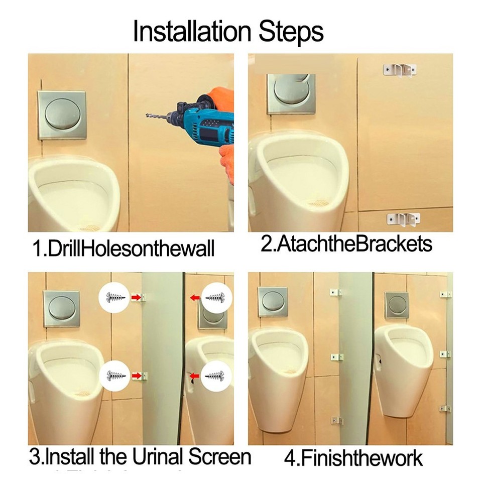 4pcs chrome look urinal partition brackets for bathroom divider panel ...