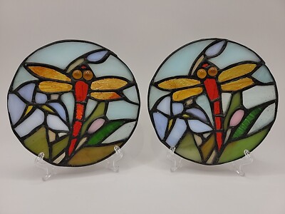 🔥 Vintage 4 Inch Stained Glass Medallions Set Of 2 Dragonfly Window ...