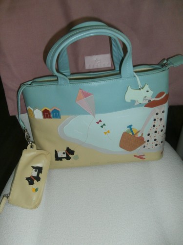 REDUCED!! RADLEY SCOTTIE DOG NEW CLASSIC LARGE BAG/BEACHY SCENE-LT TEAL ...