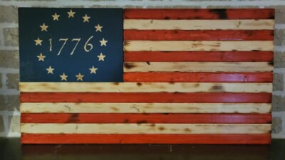 36" x 19" Wood 1776 American Flag | Rustic Farmhouse | Wall Art l ...