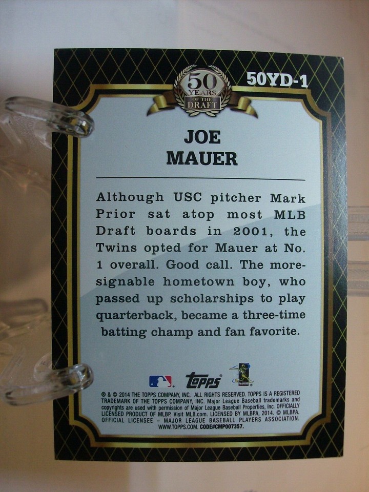 2014 Topps 50 Years of the Draft Baseball Card #50YD-1 Joe Mauer (2154 ...