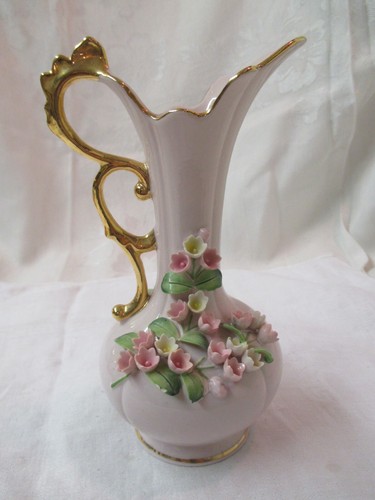 Vintage Lefton hand painted pink Pitcher Applied Flowers | eBay
