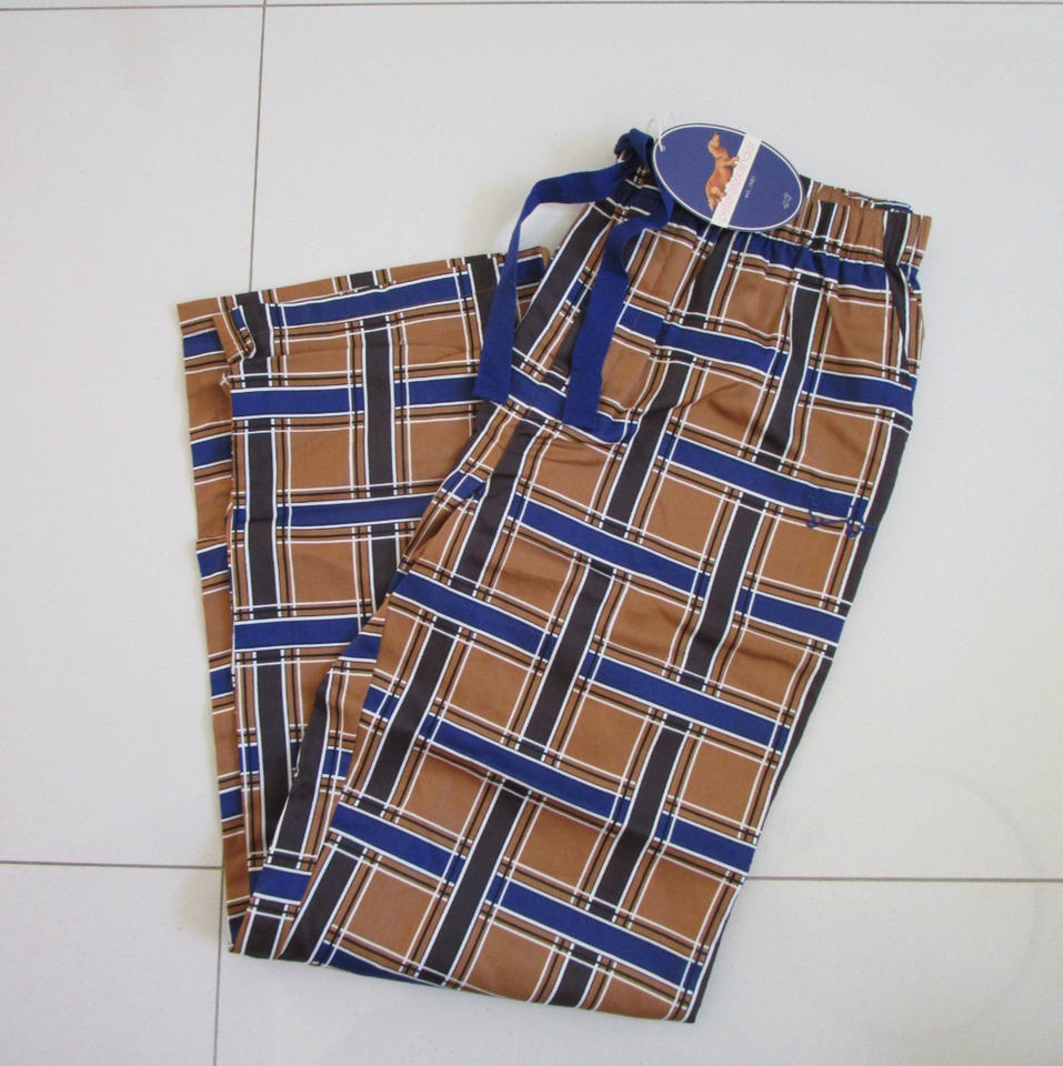 Peter Alexander Men Coffee/Blue Check Cotton Long Classic Pj Pant Size ...