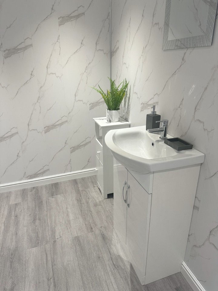 10 White Marble Matt Bathroom Panels Shower Wet Wall Kitchen Cladding ...