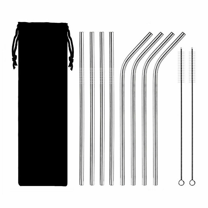 10pc Reusable Metal Drinking Straw Stainless Steel Smoothies Straw with ...