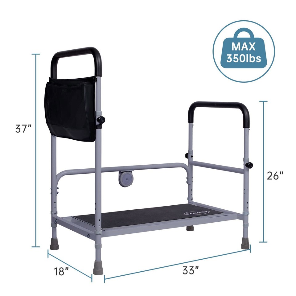 ELENKER Adjustable Height Safe Bed Step Stool Bed Assist Bar with ...