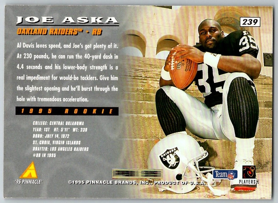 1995 PINNACLE JOE ASKA RC OAKLAND RAIDERS #239 | eBay