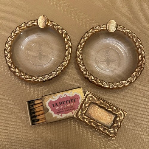 Vintage Princess House Braided Gold Metal Ashtrays and Matchbox Holder ...