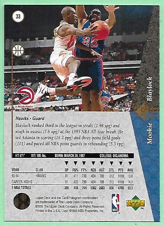 1994-95 Upper Deck SP Basketball Mookie Blaylock #33 Hawks | eBay