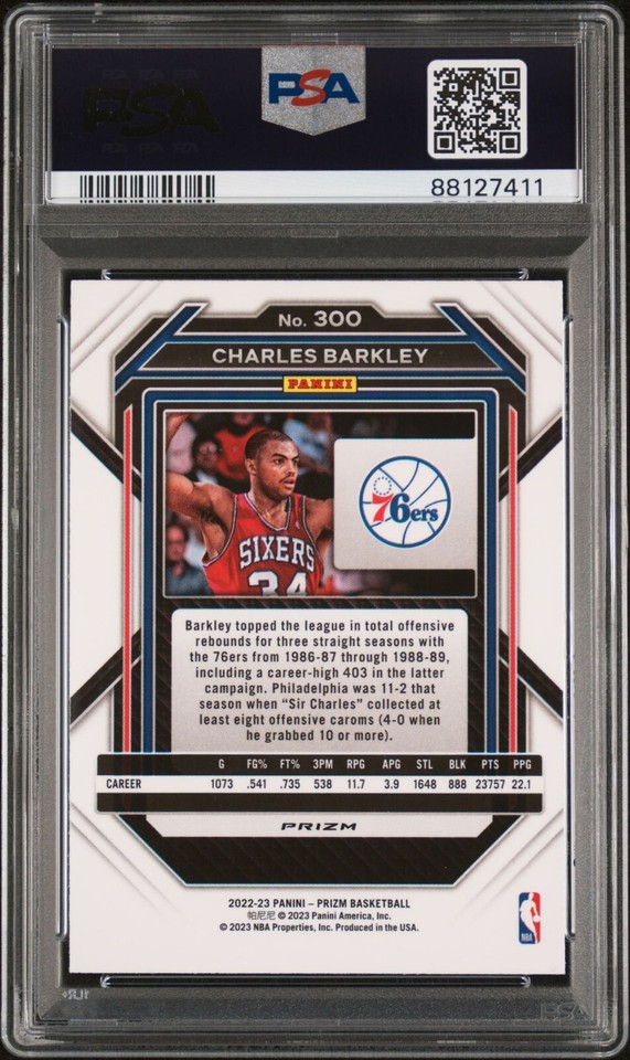 2022-23 Panini Prizm #300 Charles Barkley Red Sparkle Prizm PSA 9 MINT ...