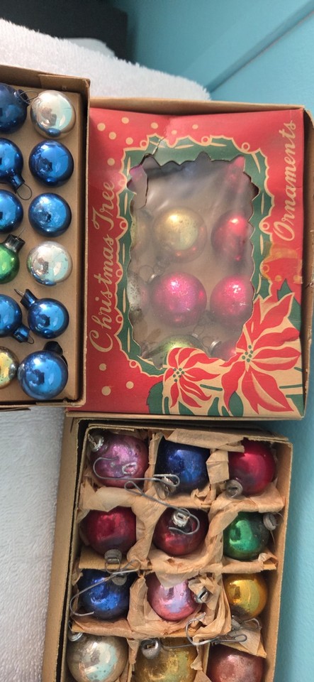 Vintage Shiny Brite Mini Ornaments Lot of over 50 bulbs!! 7 boxes Free ...