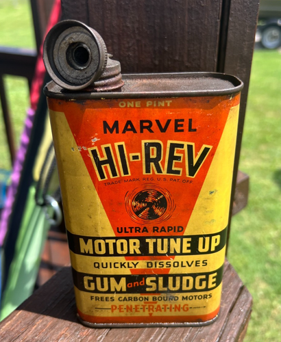 Marvel Hi-Rev Motor Tune Up Vintage Metal Oil Can (Near Full) | eBay