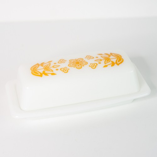 Pyrex Gold Butterfly Butter Dish Covered Lid Milk Glass | eBay