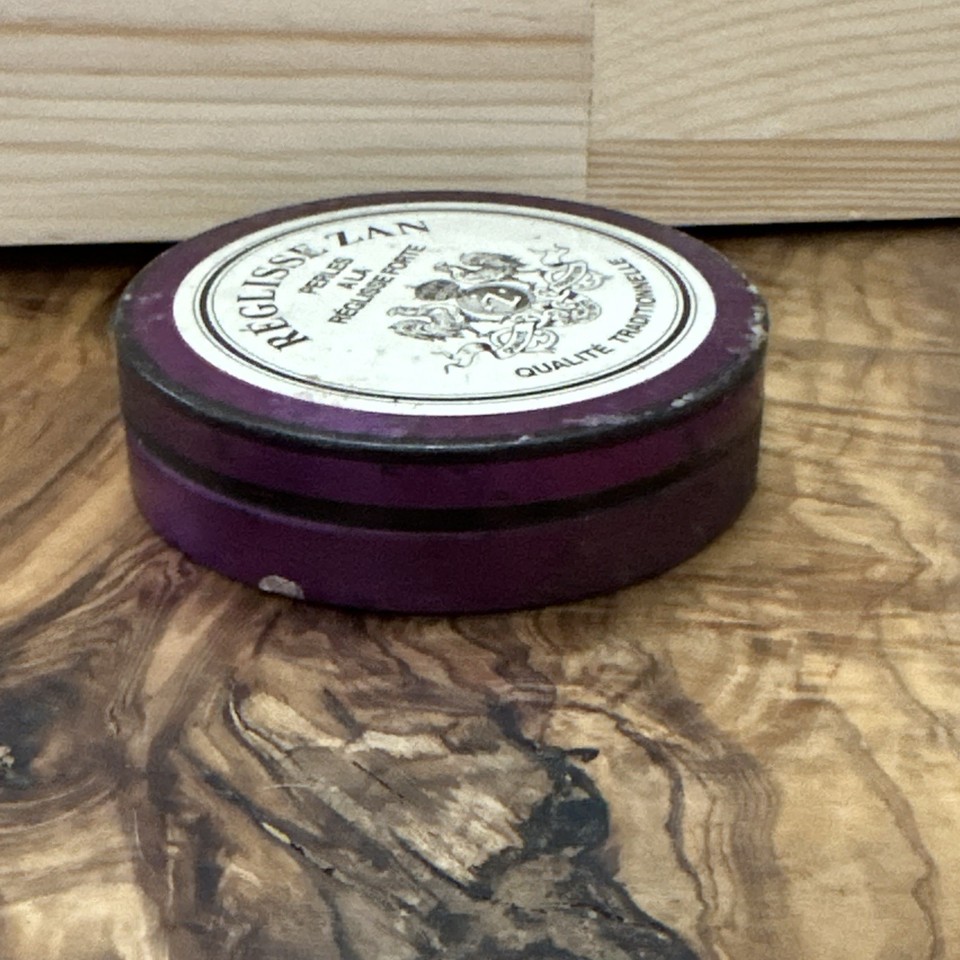 Vintage french candy Reglisse ZAN licorice Advertising tin box purple ...