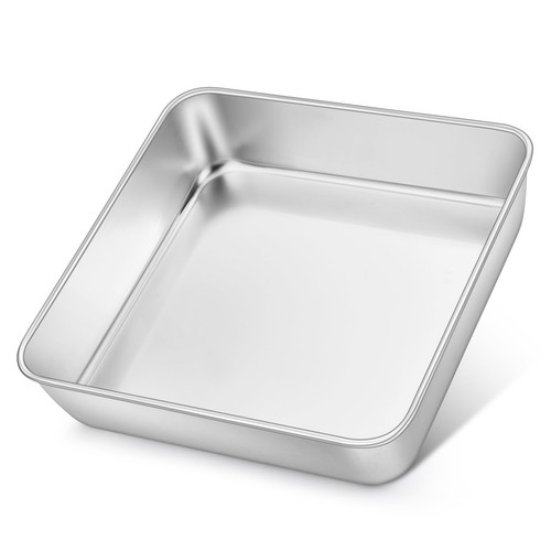E-far 8x8 Inch Square Cake Pan, Stainless Steel Baking Pan for Lasagna ...