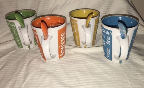 4 Mr. Coffee Ceramic Mugs Cups Cappuccino Americano Frappuccino Latte w ...