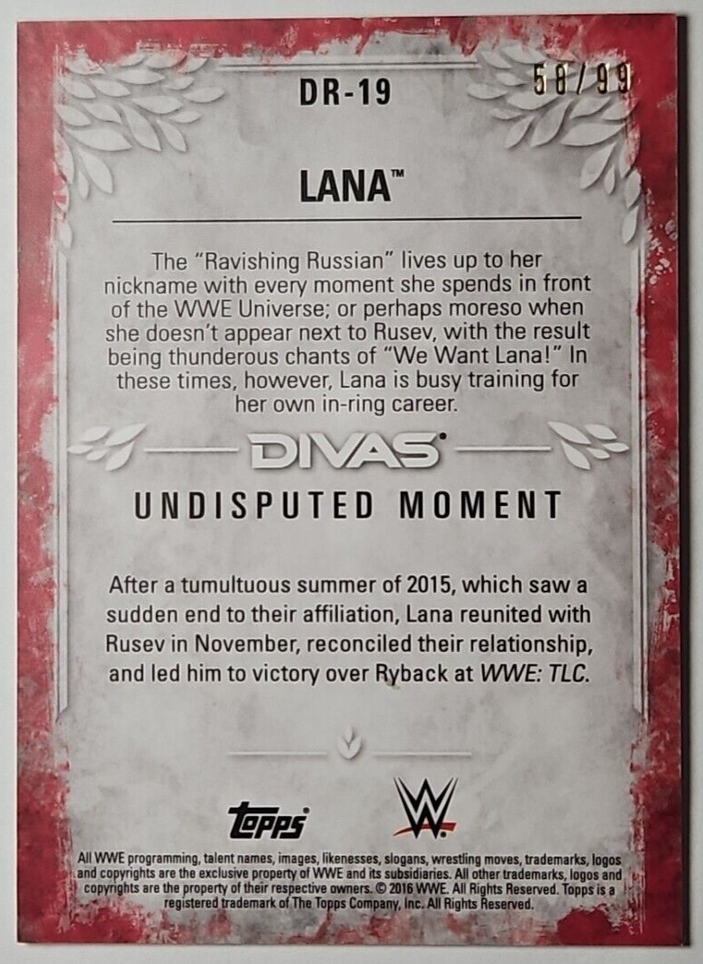 2016 Topps WWE Undisputed Divas Bronze Lana #DR-19 SN# 58/99 Wrestling ...