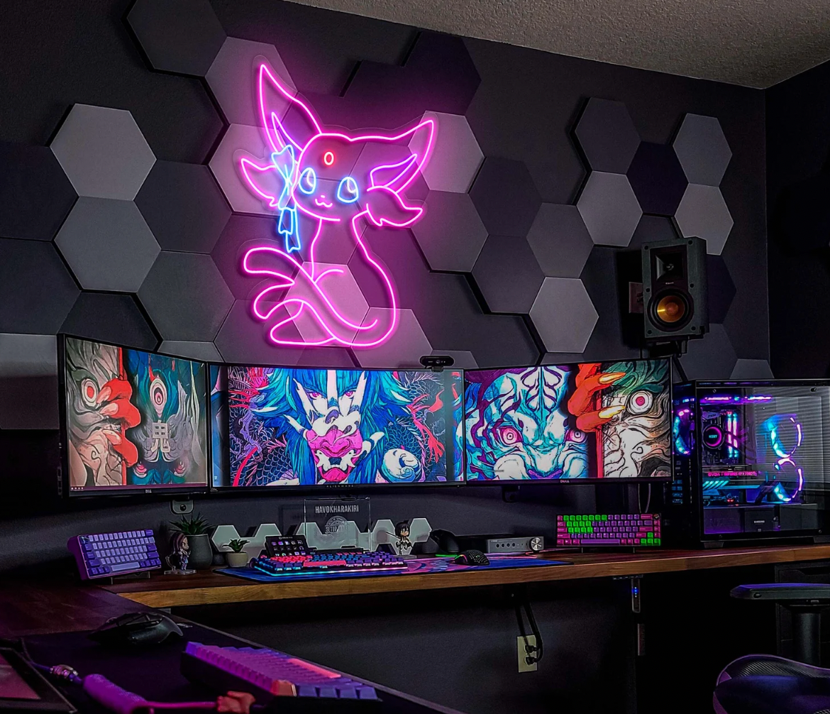 ANIM LED LIGHT NEON SIGN Game Computer Room Wall ART Decor ESPEON EEVEE ...