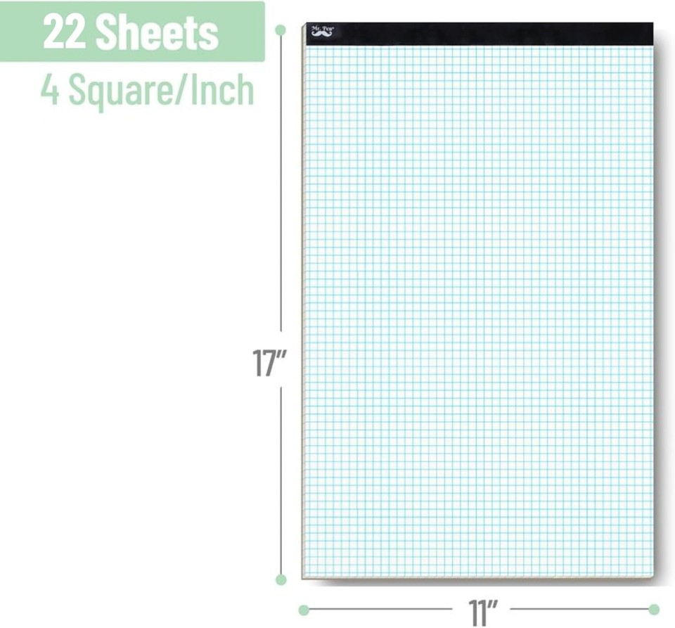 Mr. Pen Graph Paper, Grid Paper, 4X4 (4 Squares per Inch), 17"X11", 22 ...