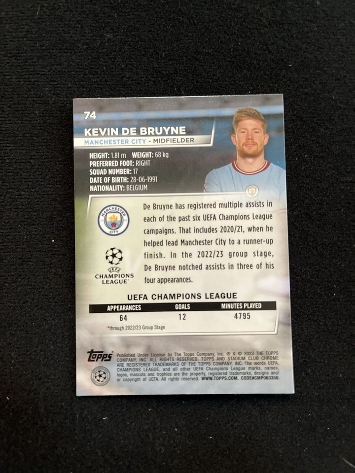 2022-23 Topps Stadium Chrome Club Kevin De Bruyne #74 Manchester City ...