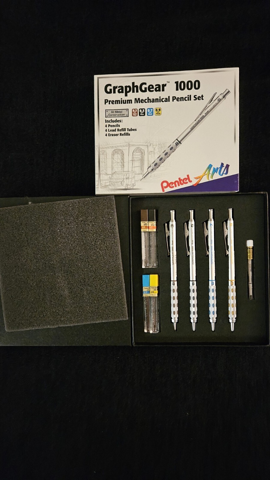 Pentel Arts Graphgear 1000 Premium Gift Set With Refill Leads & Erasers ...