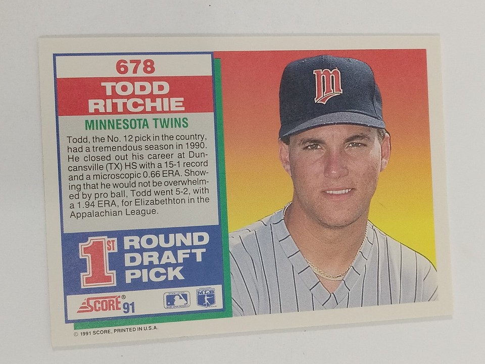 1991 Score Baseball 1st Round Draft RC #678 Todd Ritchie Minnesota ...