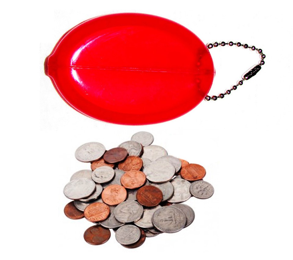 1 RED OVAL SQUEEZE COIN HOLDER | KEYCHAIN MONEY CHANGE PURSE | MADE IN ...