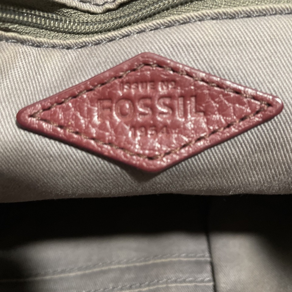 Fossil Red/Burgundy Purse Cross Body Pebble Leather Metal Zippers ...