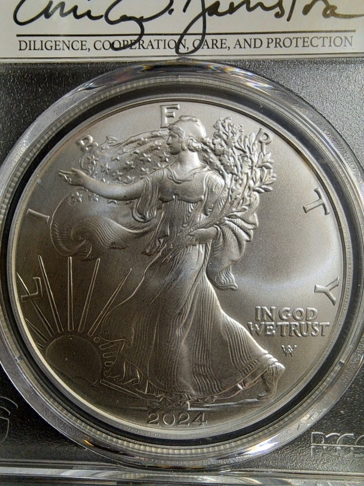 2024 AMERICAN SILVER EAGLE PCGS MS70 FIRST DAY OF ISSUE EMILY DAMSTRA ...