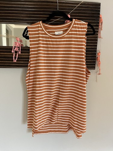Lou & Grey Striped Muscle Tank Top Rusty Brown & White XL | eBay