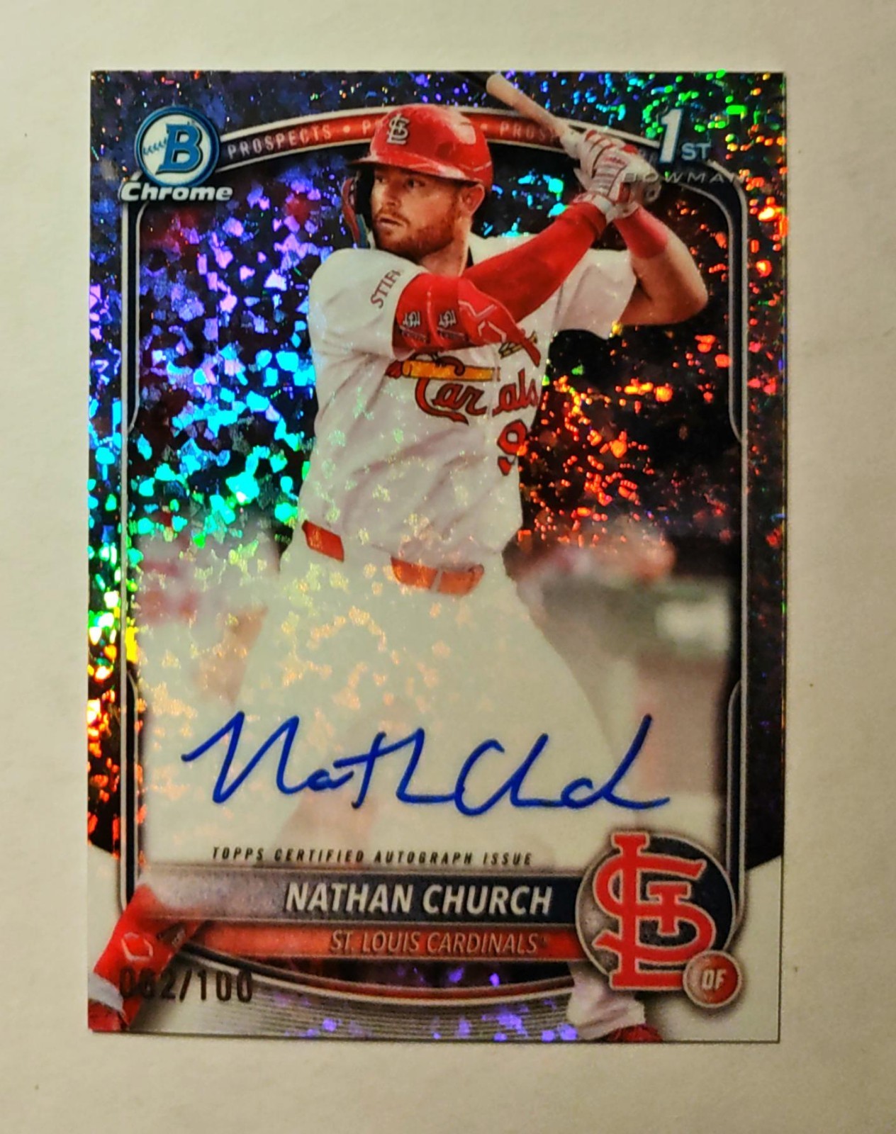 Nathan Church 2025 1st Bowman Chrome AUTO Mini-Diamond REFRACTOR 062/ ...