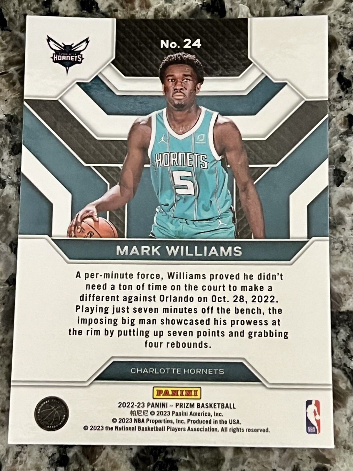 2022-23 Panini Prizm~EMERGENT #24~MARK WILLIAMS~ CHARLOTTE HORNETS RC ...