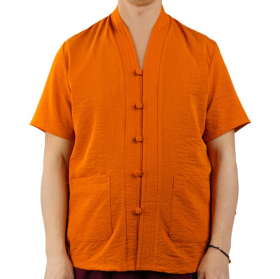 Summer Men Thin Cotton buckle Shirts Zen Buddhist Monk Tops Tang Suit ...