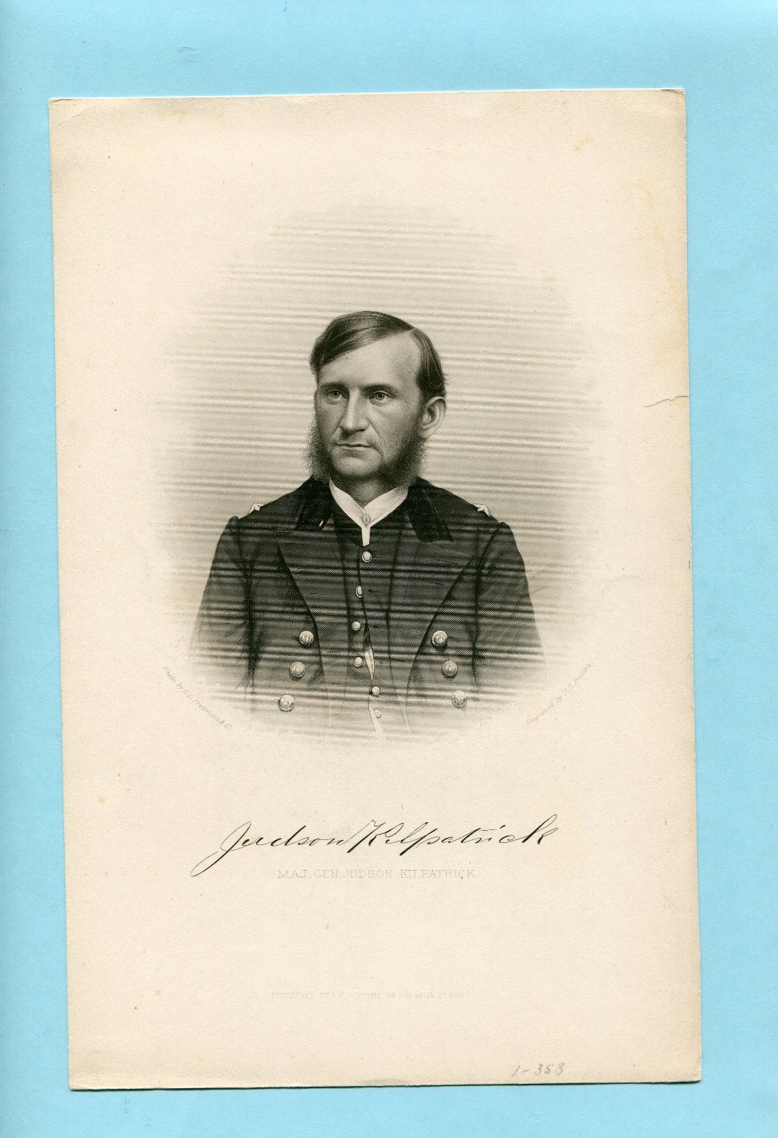 1860-1870 ORIGINAL ENGRAVING UNION MAJ GENERAL JUDSON KILPATRICK 9 X 6 ...