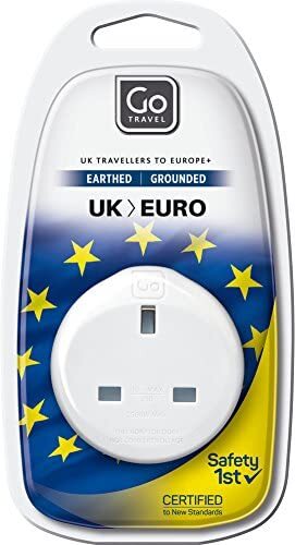Go Travel 3 Pin UK to EU European Earthed Plug Socket Power Adaptor ...