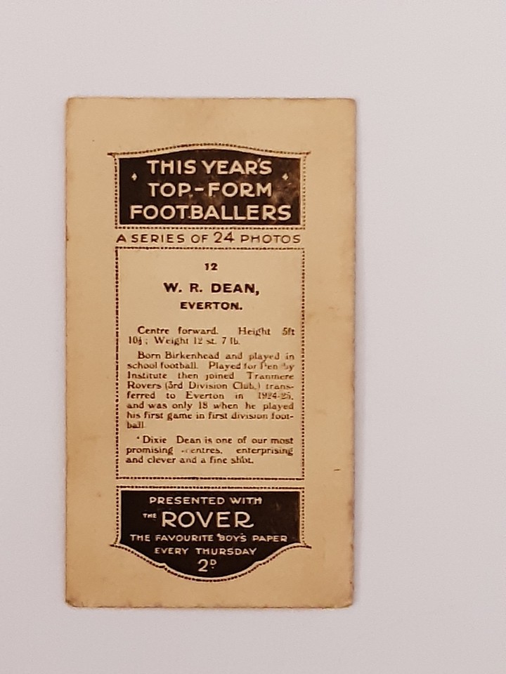 DC Thomson Dixie Dean (Everton) This Years Top Form Footballers 1927 ...