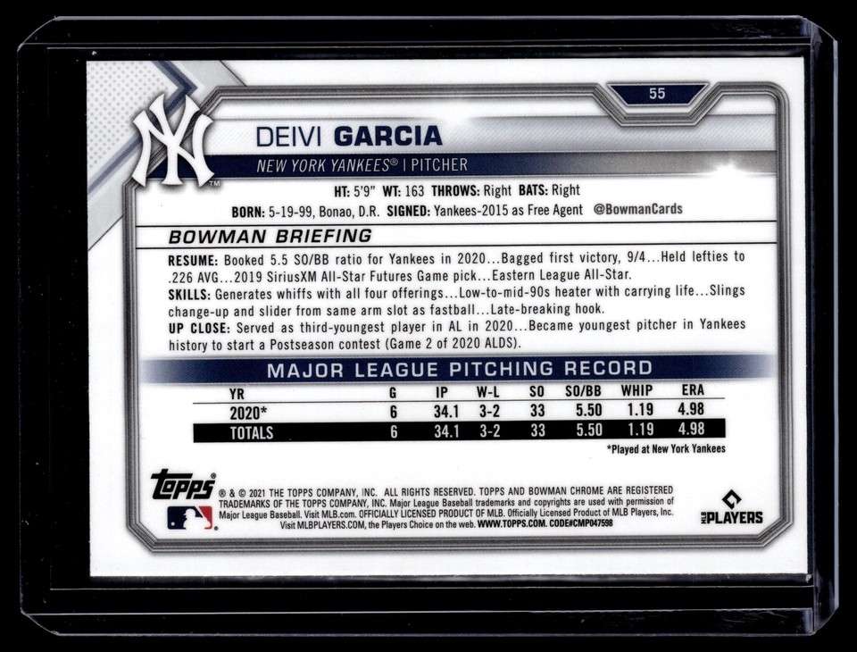 2021 Bowman Chrome Deivi Garcia New York Yankees #55 | eBay