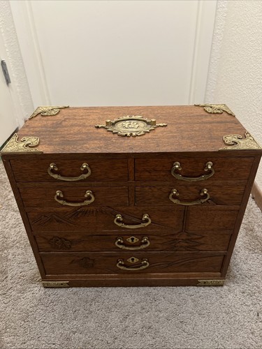 Vintage Antique Japanese Tansu Jewelry Chest Box All Drawers Signed ...
