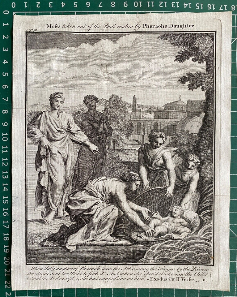 c.1740 Antique Print; Moses taken out of the bull-rushes by Pharaoh's ...