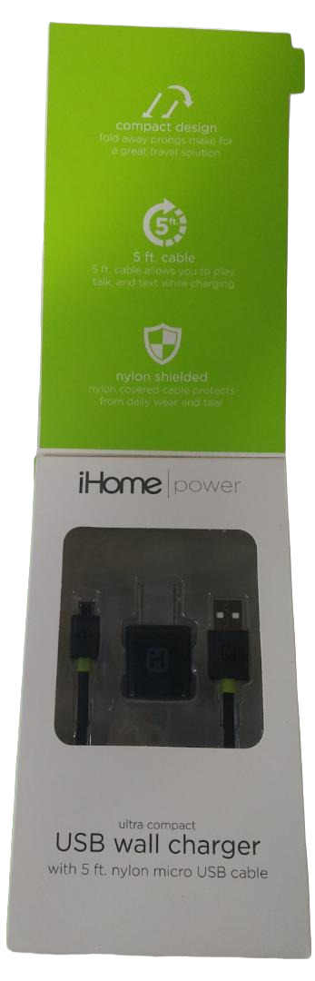 iHome | 1A Wall Charger & Detached Micro USB 2.0 Nylon 5 Ft Cable ...
