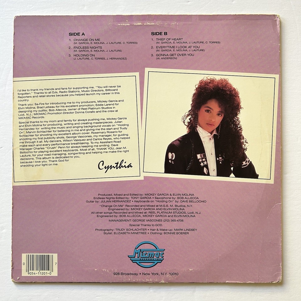 Cynthia Self Titled LP Vinyl Record 1990 US Freestyle Johnny O Shannon ...