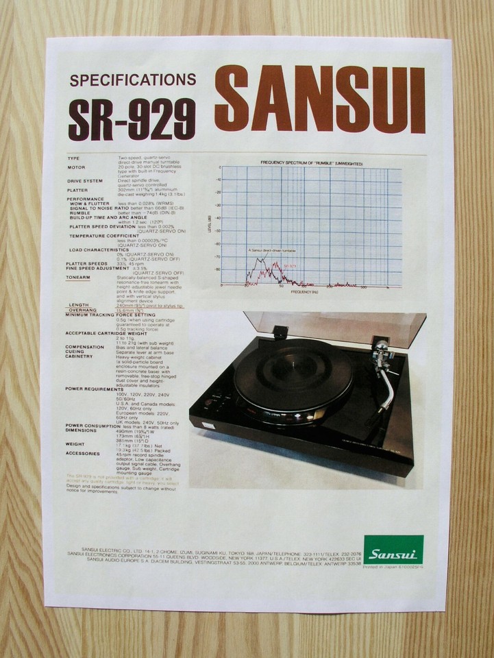 Sansui SR-929 Custom Designed Tonearm Cartridge Stylus Alignment ...