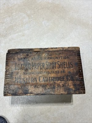 WESTERN CARTRIDGE CO Small Arms Ammo Wooden Box Crate 12 GA Alton ...
