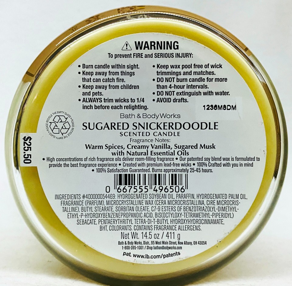 1 Bath & Body Works SUGARED SNICKERDOODLE Large 3-Wick Scented Candle ...